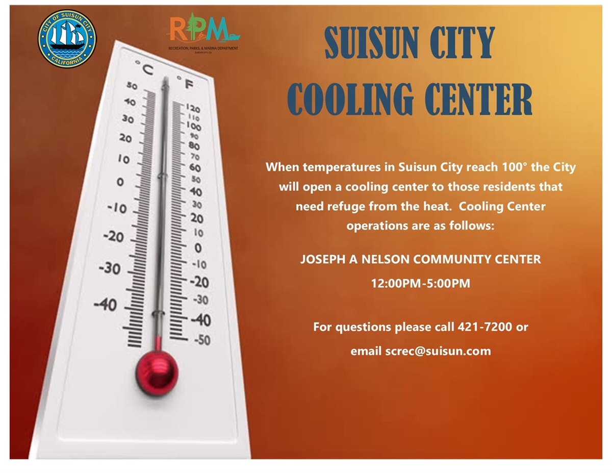 Cooling Center Today (8/30) from 12pm-5pm - Suisun City, CA